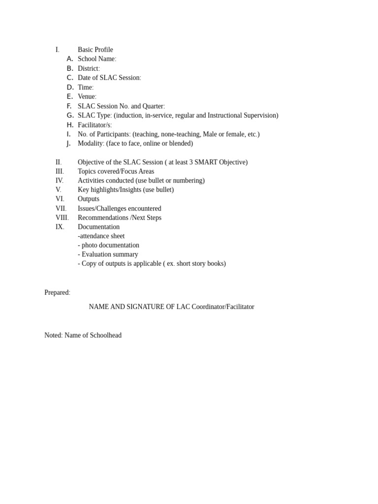 SLAC Session Report Template | PDF