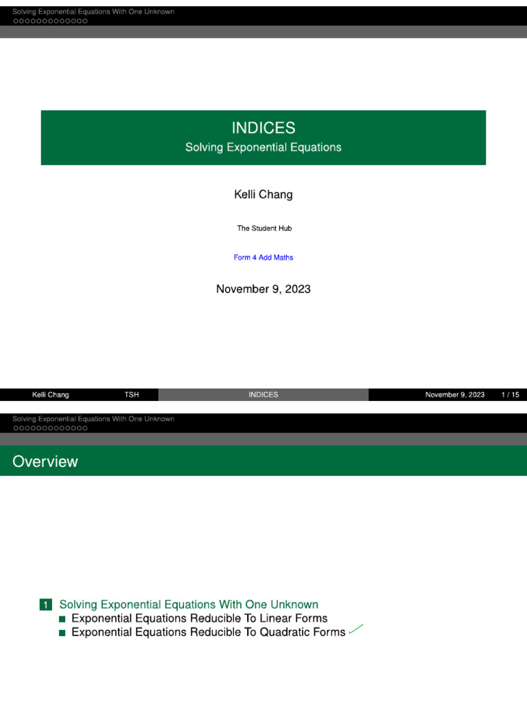 18 Indices II (Solving Exponential Equations Reducible To Quadratics ...