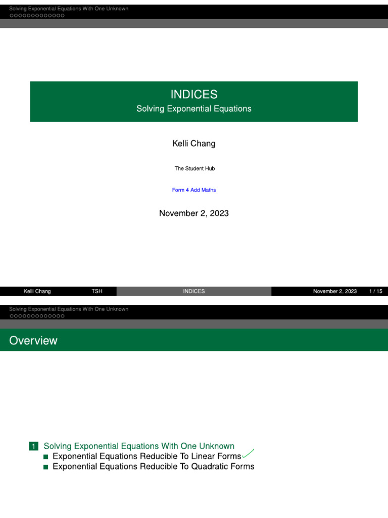 17 Indices I (Solving Exponential Equations - Linear Form) | PDF