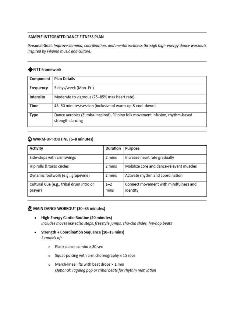 Integrated Dance Fitness Plan | PDF | Dances | Physical Fitness