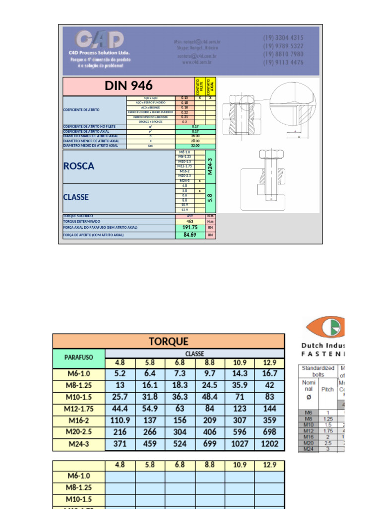 Calculo de Torque X Forca Axial | PDF | Nut (Hardware) | Screw