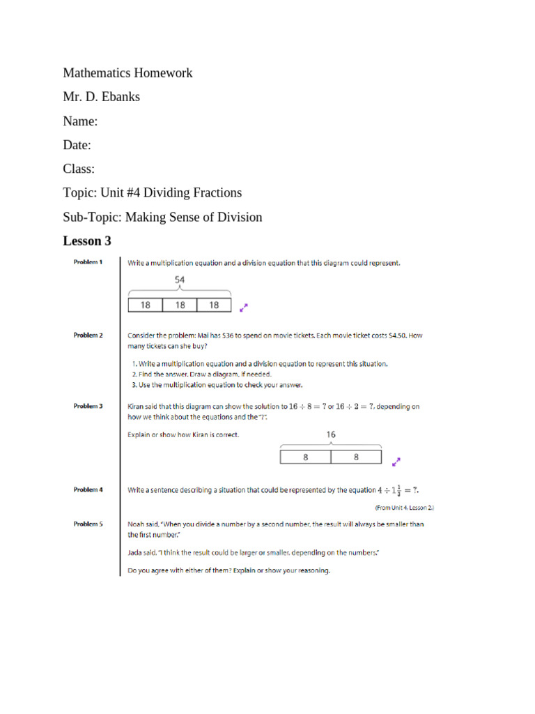 6th Grade Unit 4 Lesson 3 Work | PDF