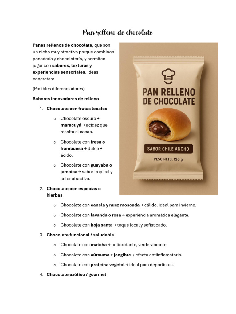 Pan Relleno de Chocolate Ejemplo Negocio | PDF | Chocolate | Panes