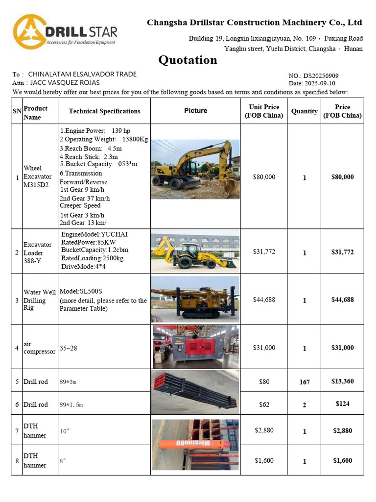 Quotation for Construction Machinery Supplies | PDF