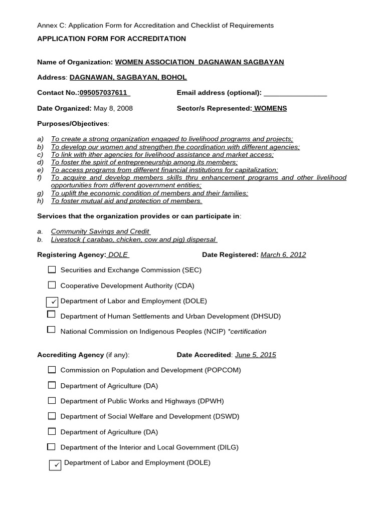 Accreditation Application And Checklist Pdf Economies