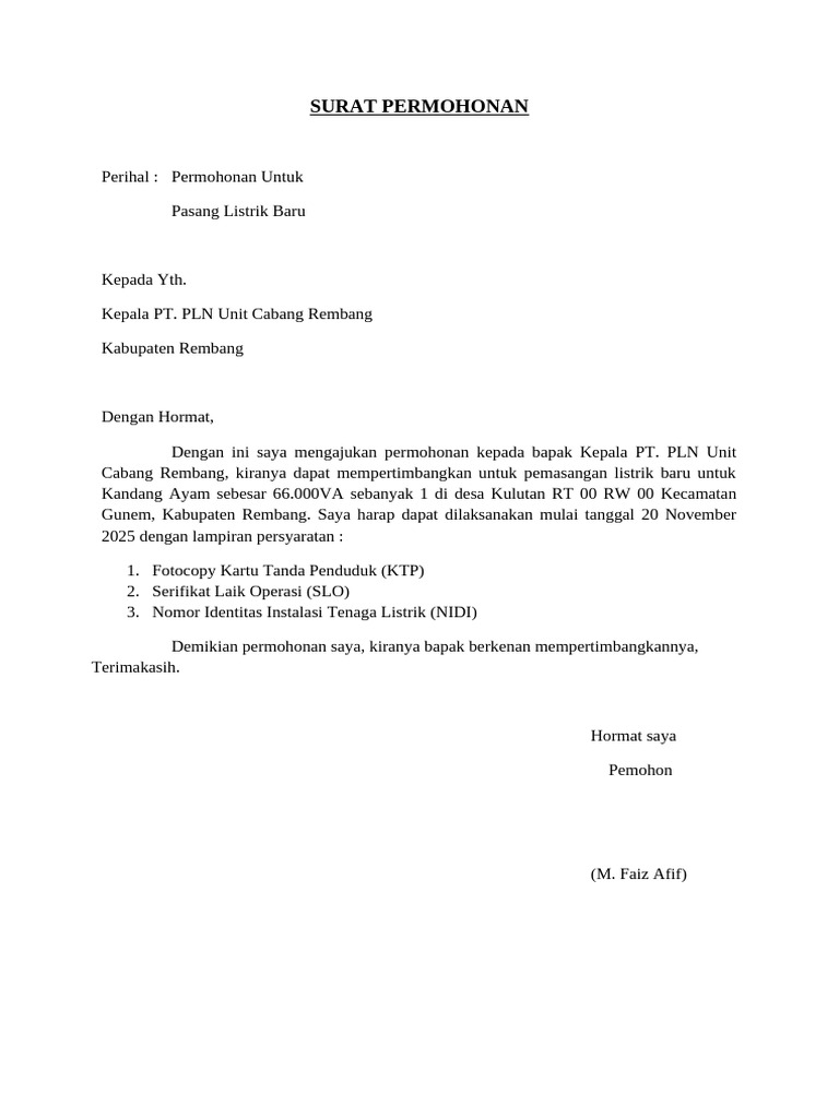 Pengajuan Listrik PLN | PDF