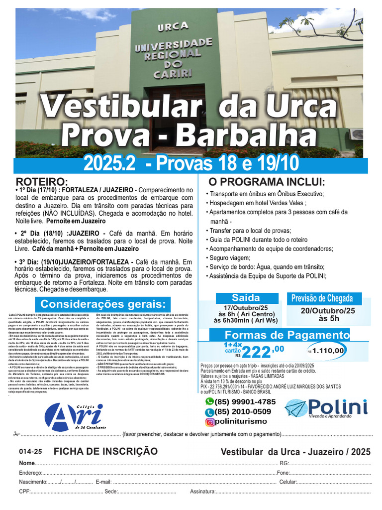 Excursão Vestibular Urca Barbalha 2025 | PDF