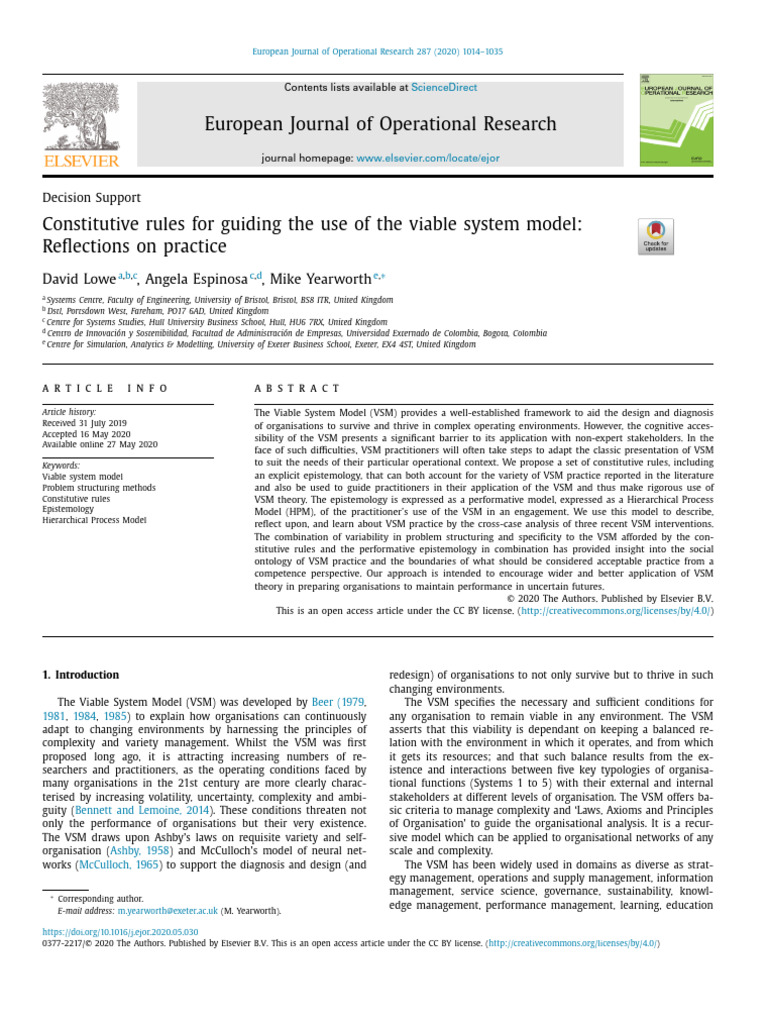 Constitutive Rules for Viable System Model | PDF | Methodology | Cognition