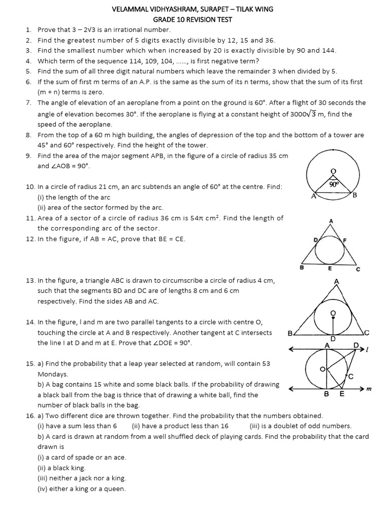 Grade 10 - Maths Set 1 | PDF | Circle | Angle