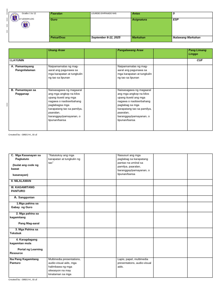 Esp9 Q2 WK1 Done | PDF