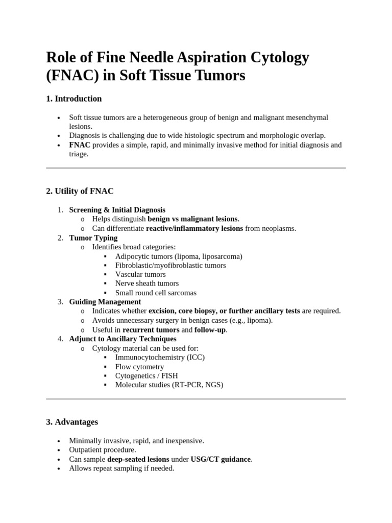 FNAC in Diagnosing Soft Tissue Tumors | PDF | Biopsy | Cytopathology