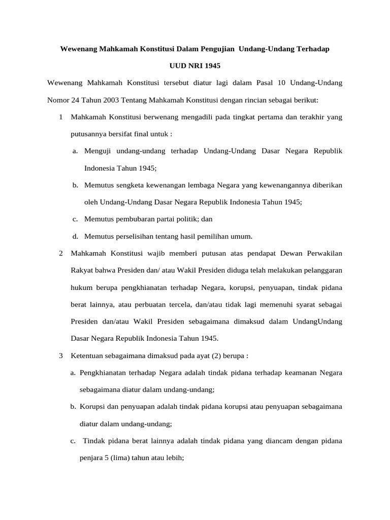 Wewenang Mahkamah Konstitusi RI | PDF