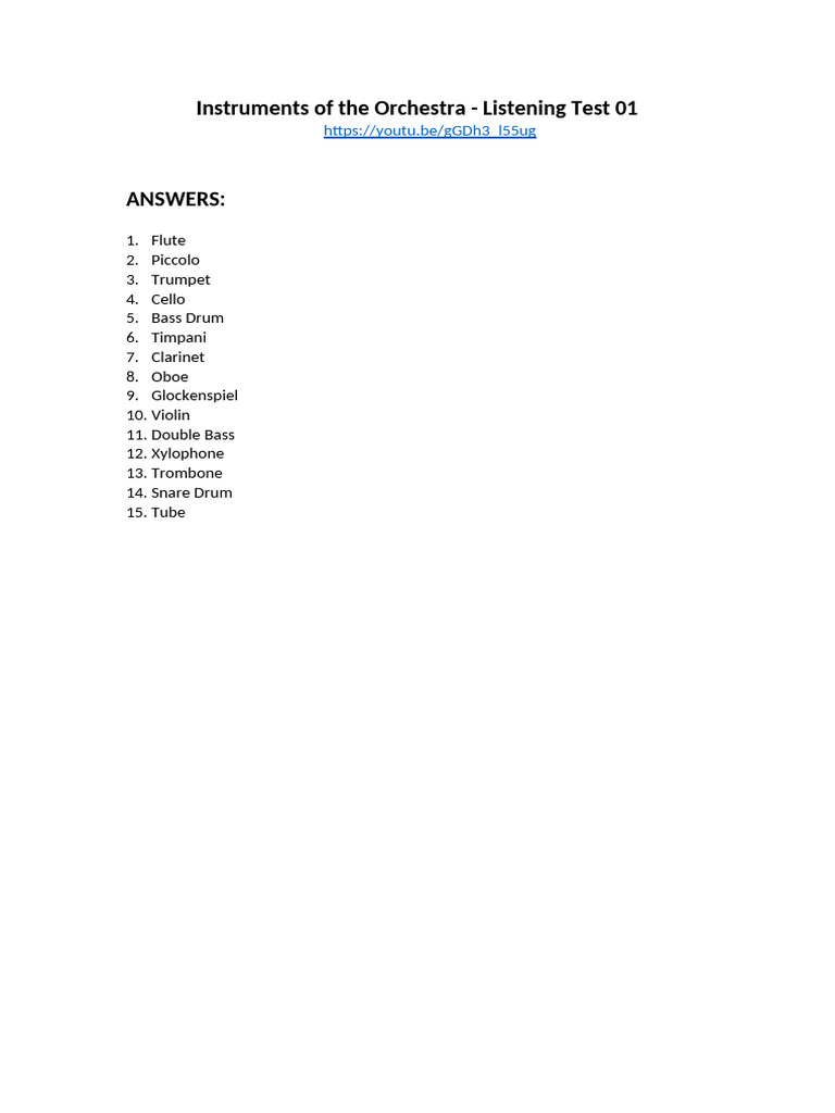 Orchestra Instruments Listening Test | PDF