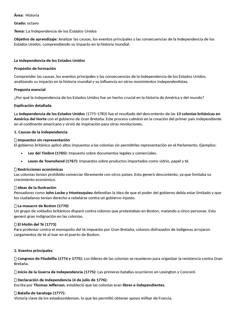 Historia Octavo | PDF | Declaración de independencia de los Estados Unidos