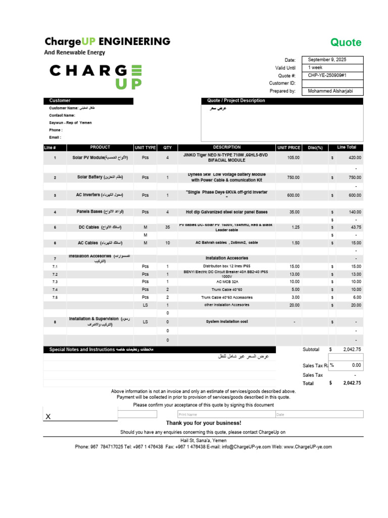 Solar Energy Quote and Installation Estimate | PDF | Photovoltaics ...