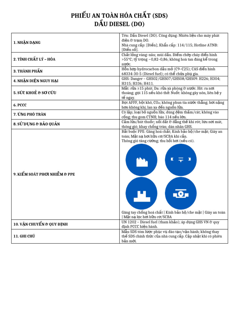 SDS Dau Diesel VI With PPE Icons | PDF