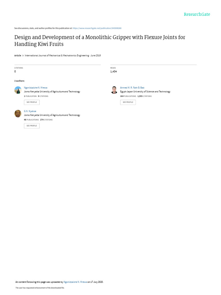 Design and Development of A Monolithic Gripper With Flexure Joints For ...