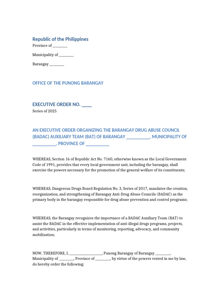 Executive Order BADAC Auxiliary Team | PDF | Government | Justice