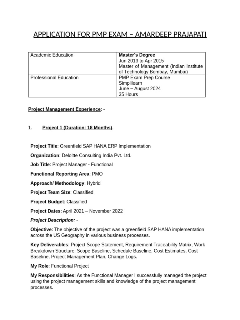 PMP Application - Amardeep Prajapati | PDF | Project Management | Scrum ...