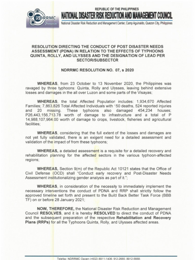 NDRRMC Resolution No 07 S 2020 | PDF