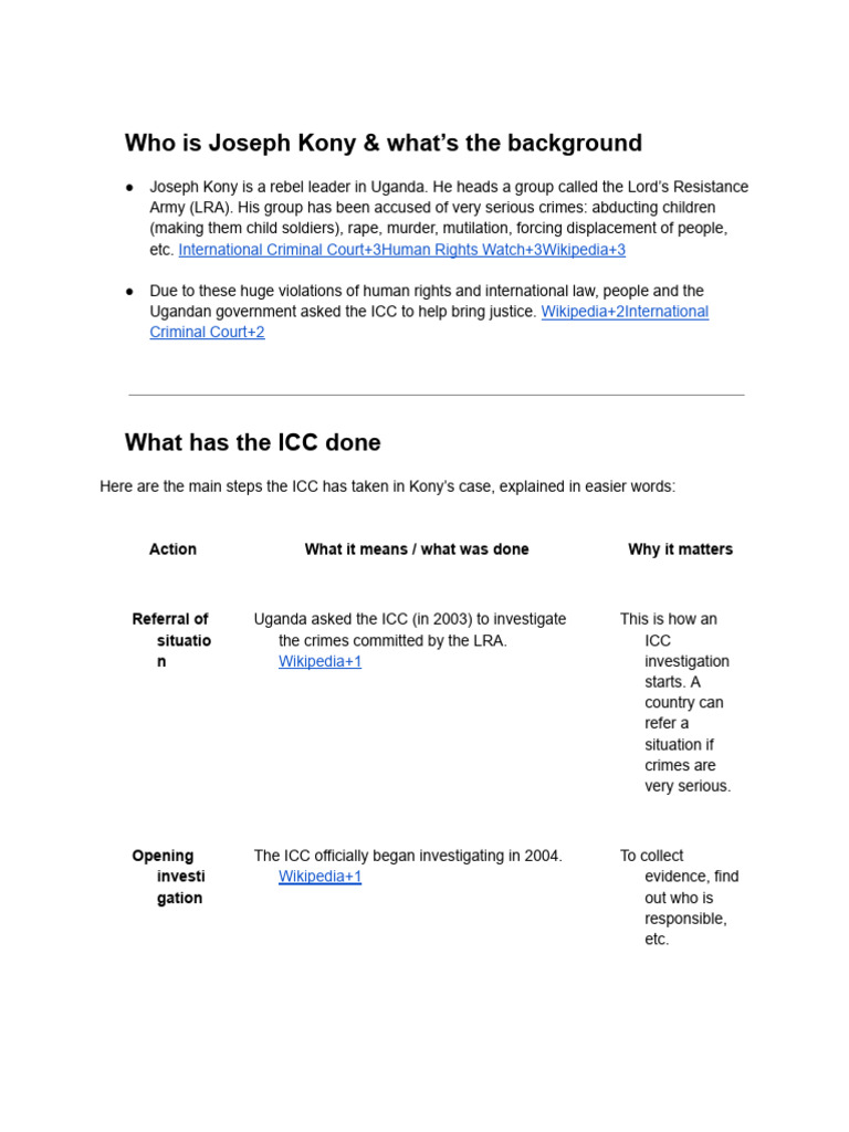 Joseph Kony: ICC Investigation Overview | PDF | Lord's Resistance Army ...