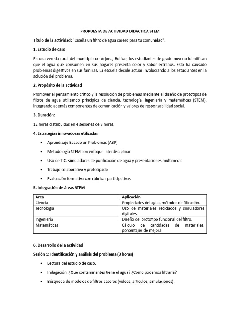 Filtro de Agua Casero: Actividad STEM | PDF | Agua | Diseño
