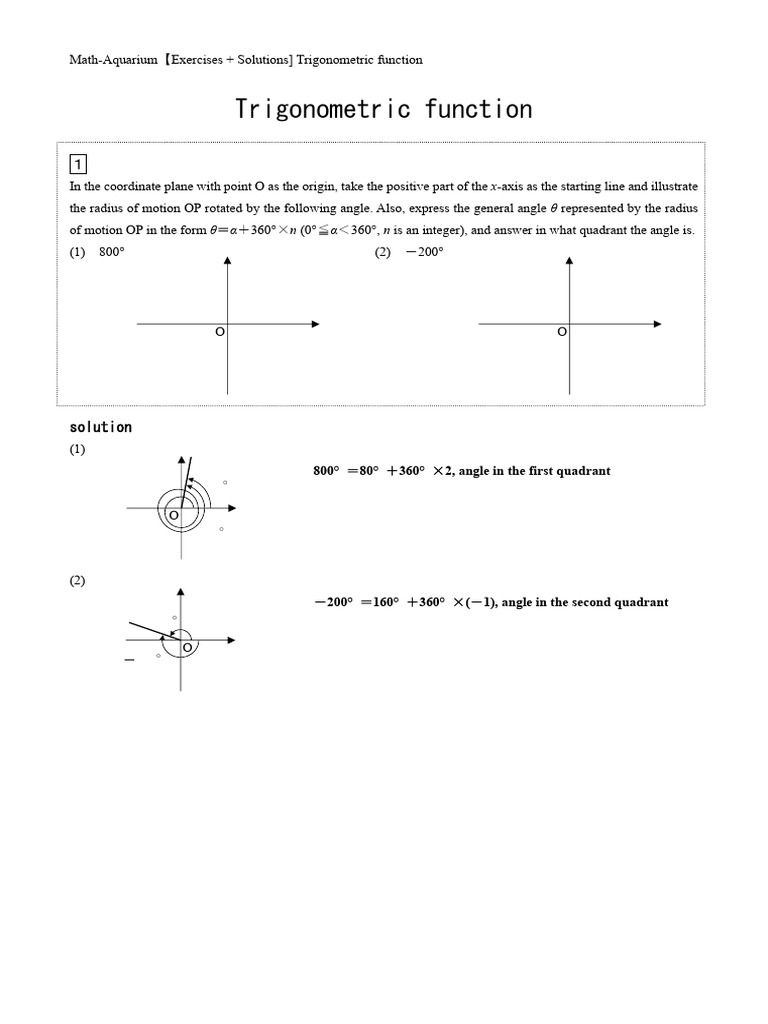 Exercises Solutions-Trigonometric Function | PDF | Angle ...