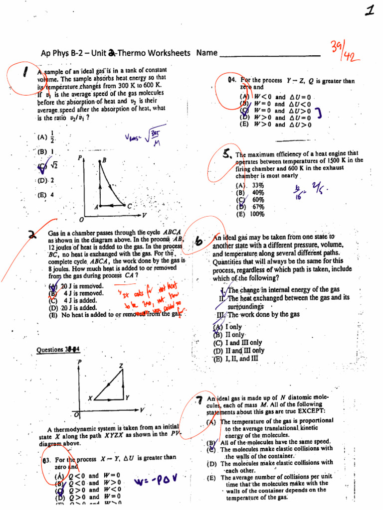 AP Physics 2 Thermodynamics Worksheet Scored Attempt | PDF