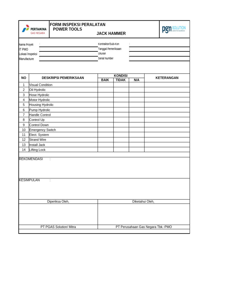 FORM CHECKLIST POWER TOOLS | PDF