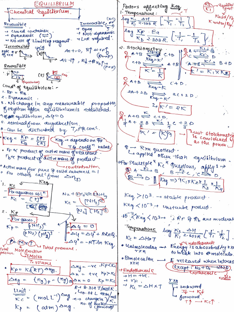 Chemical Equilibrium - Short Notes | PDF