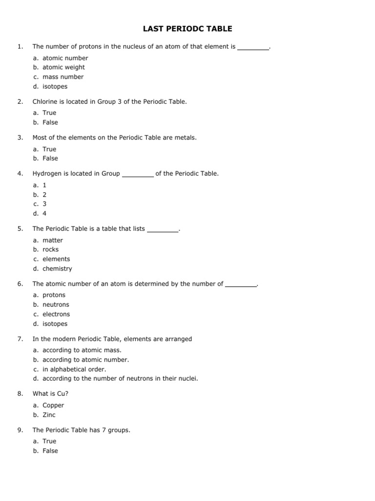 Last Periodc Table | PDF | Periodic Table | Chemical Elements