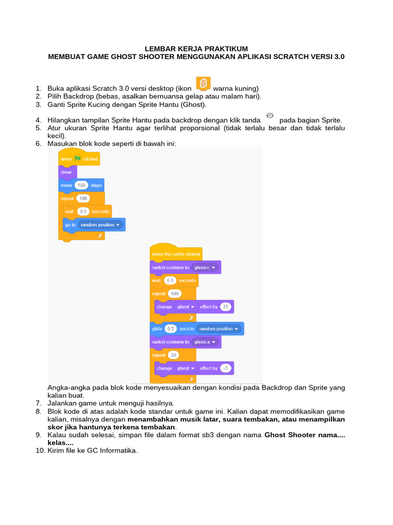 Praktikum Game Ghost Shooter Scratch | PDF