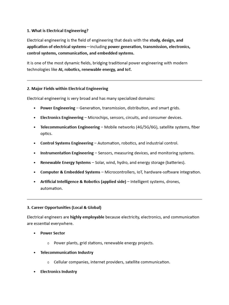 Scope and Careers in Electrical Engineering | PDF | Electronics ...
