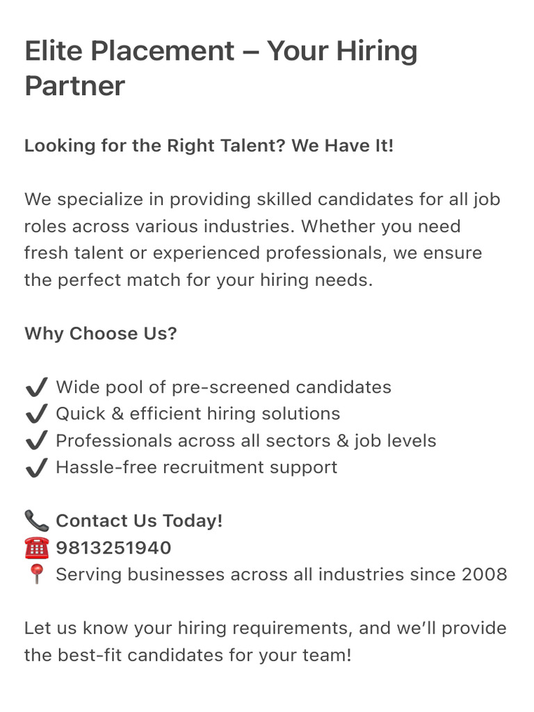 Elite Placement: Expert Hiring Solutions | PDF
