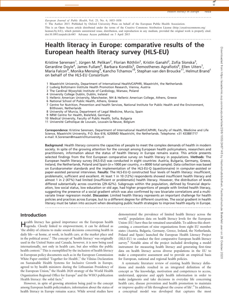 Health Literacy Survey Results in Europe | PDF | Literacy | Survey ...