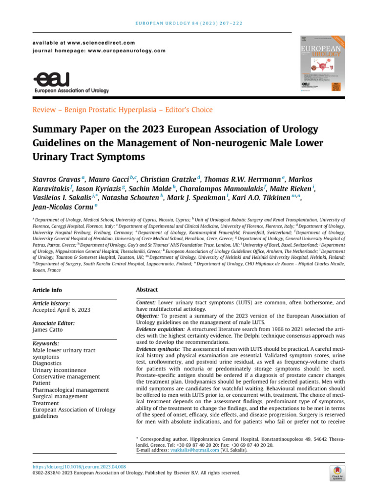 2023 EAU Guidelines for Male LUTS Management | PDF | Prostate Specific ...