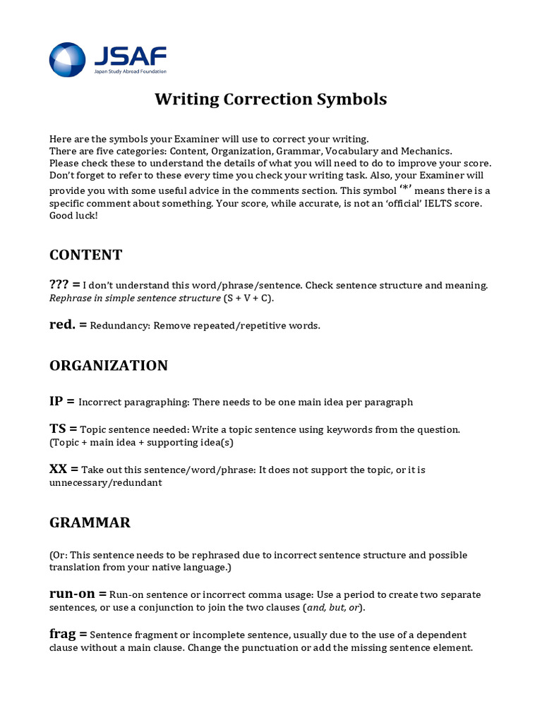 Writing Correction Symbols Final | PDF | Verb | English Language