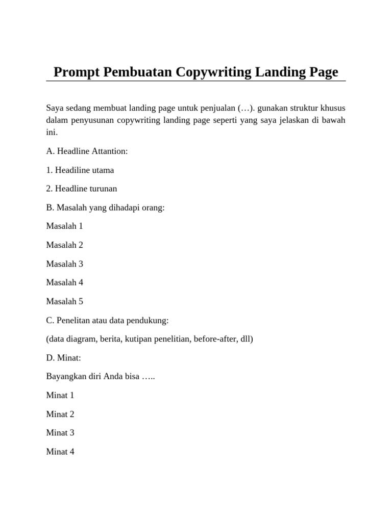 Prompt Pembuatan Copywriting Landing Page | PDF