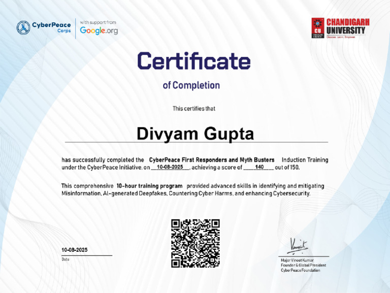 Cyber Peace Certificate | PDF