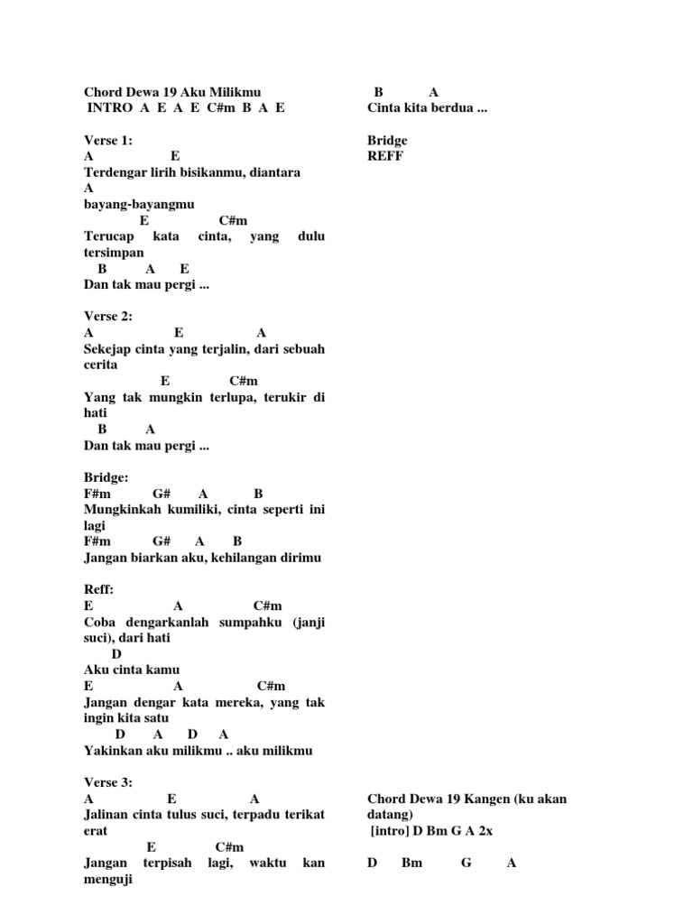 Chord Dewa 19 Aku Milikmu | PDF