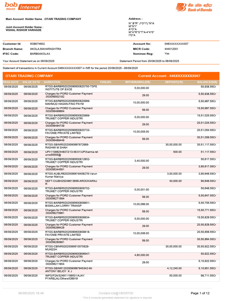Current Account Statement Summary | PDF | Transaction Account | Bank ...