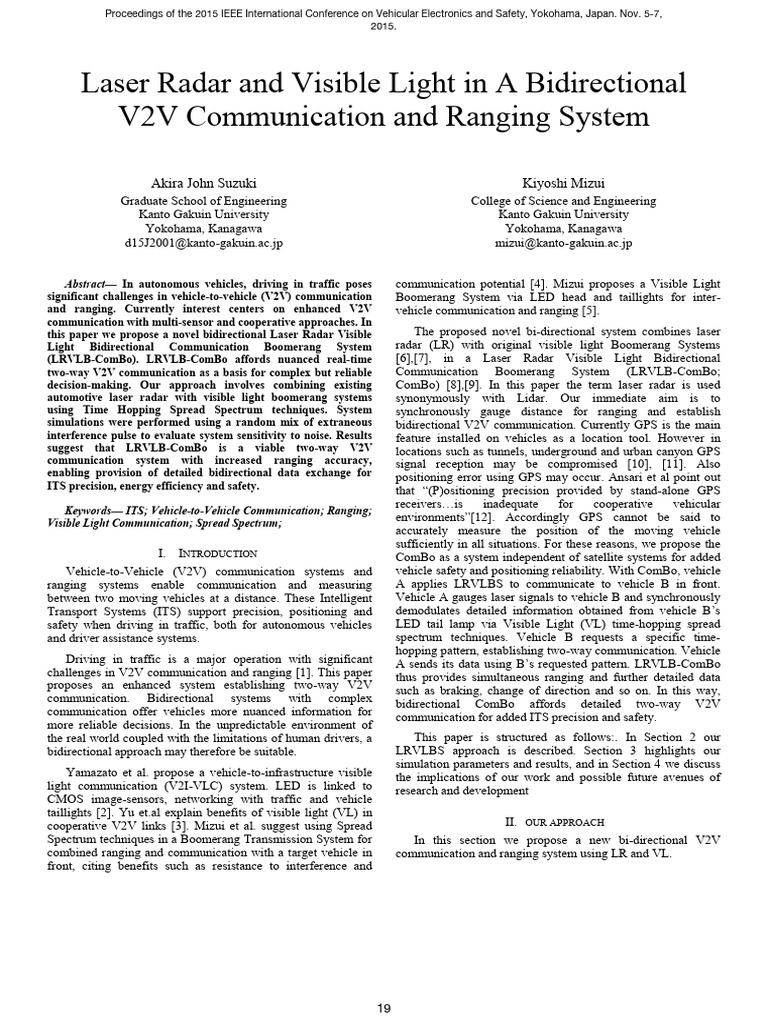 Laser Radar and Visible Light in A Bidirectional V2V Communication and ...