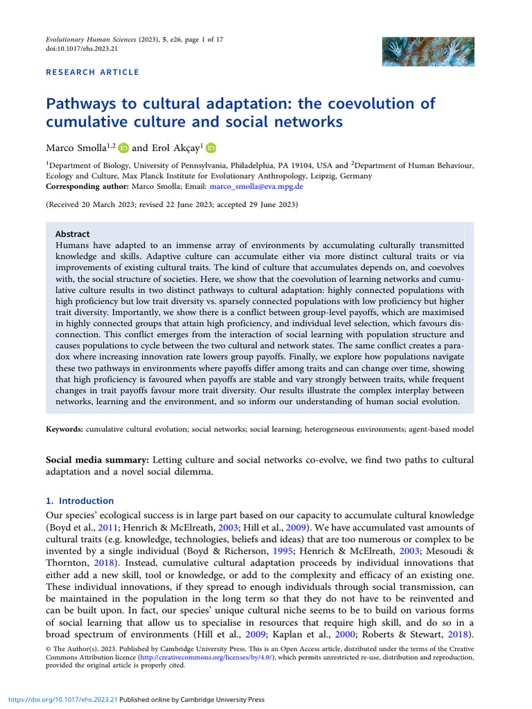 Pathways To Cultural Adaptation The Coevolution of Cumulative Culture ...