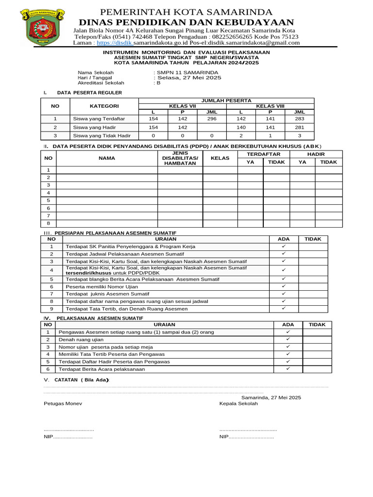 Evaluasi Asesmen Sumatif SMP Samarinda | PDF