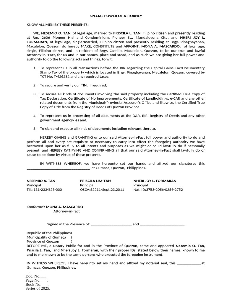 Spa Bir Draft | PDF | Power Of Attorney | Civil Law (Common Law)