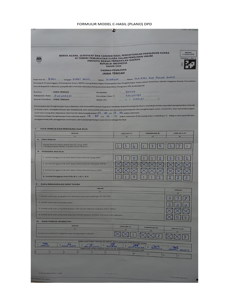 Formulir Model C Hasil Plano DPD | PDF