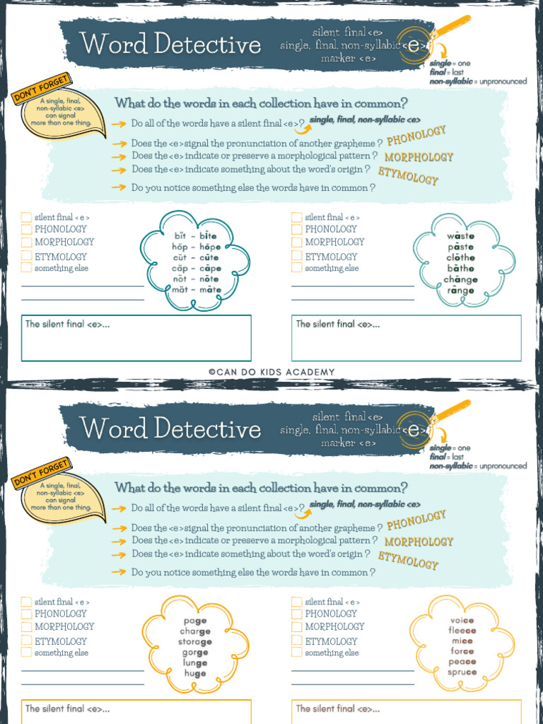Word Detective Silent Final e 1 Pd0mda | PDF | Morphology (Linguistics ...