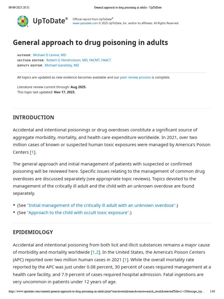Drug Poisoning Management in Adults | PDF | Drug Overdose | Medicine
