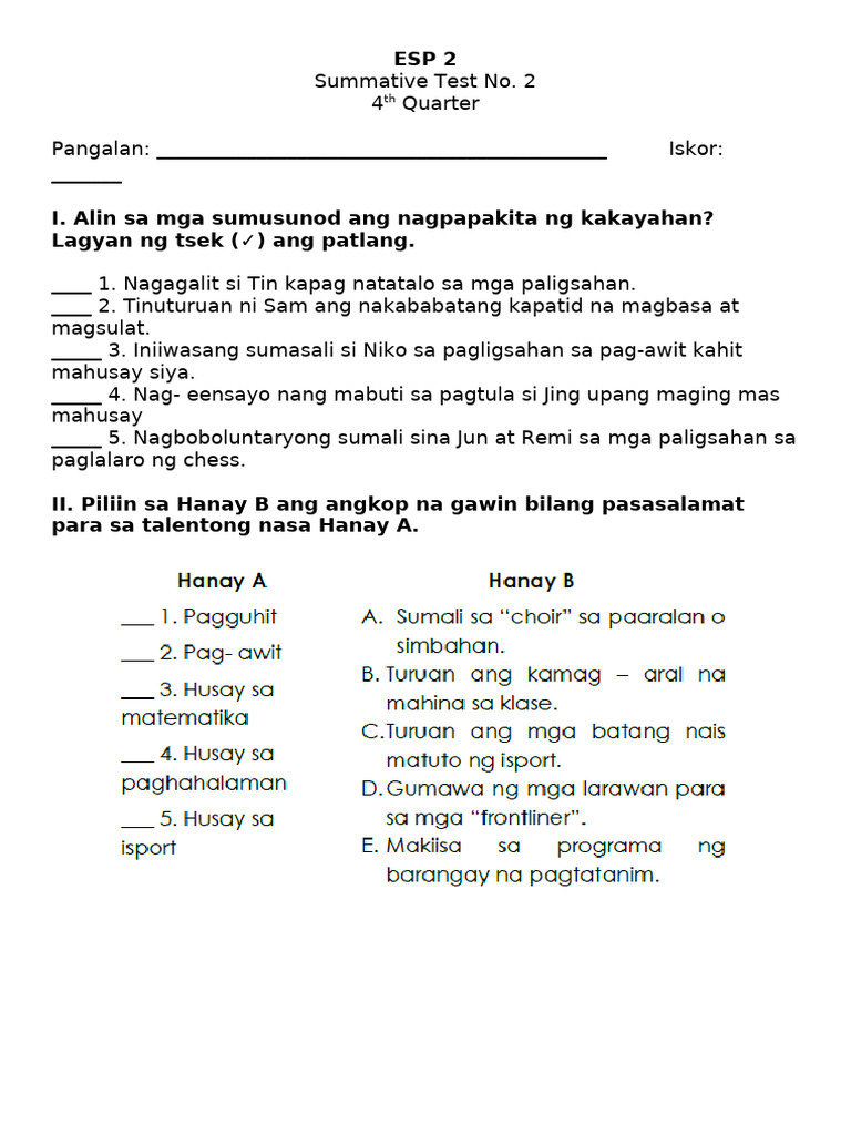 Esp2 ST2 Q4 | PDF