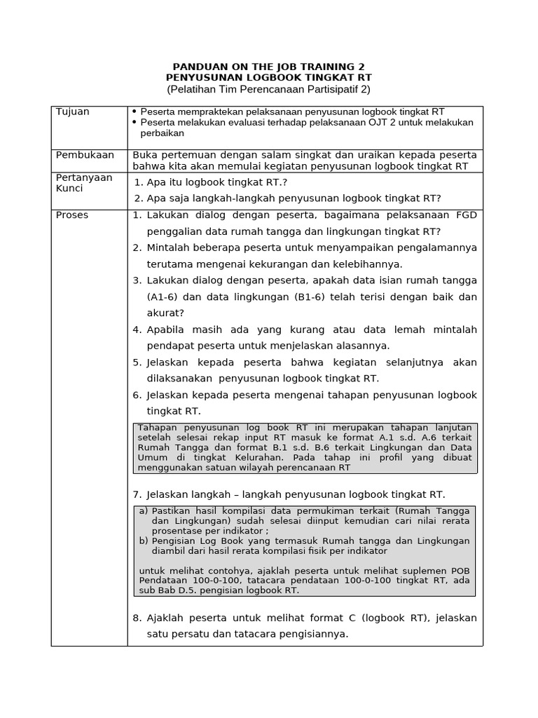 Panduan Penyusunan Logbook RT OJT 2 | PDF
